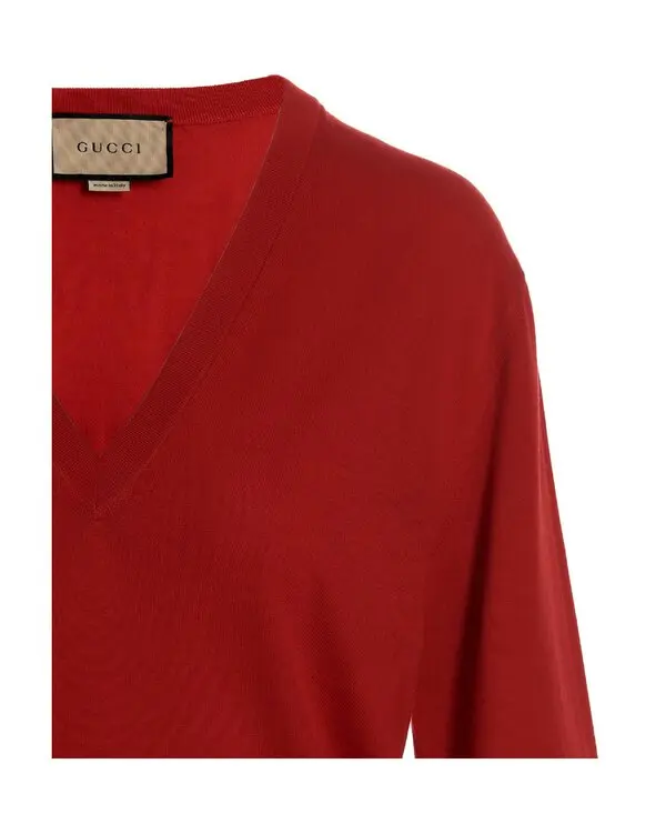 Gucci V-neck Long Sleeve Jumper With Front Logo