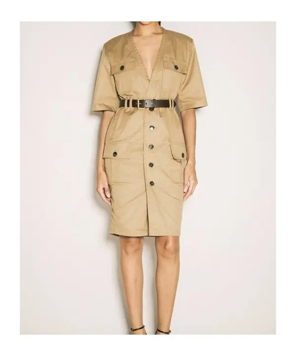 Saint Laurent Saharienne V-neck Short-sleeved Dress