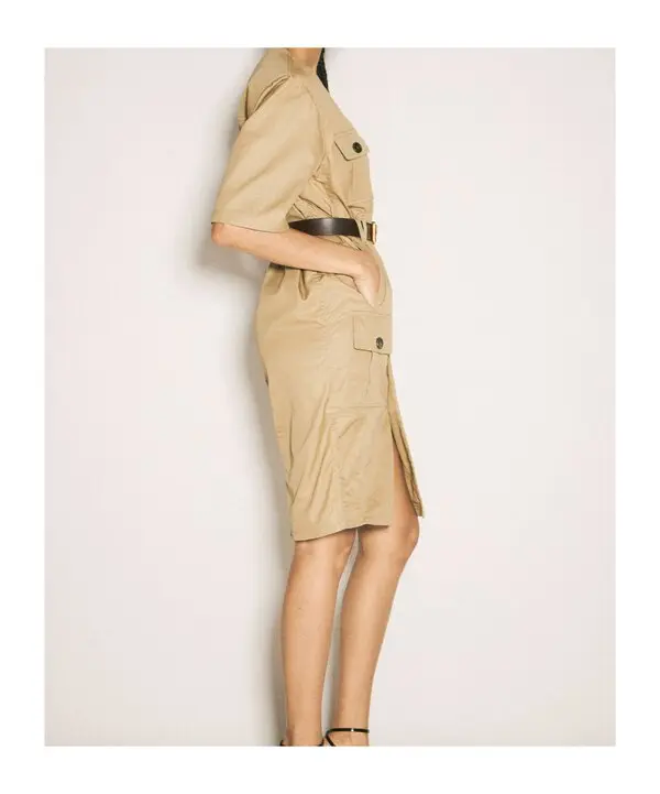 Saint Laurent Saharienne V-neck Short-sleeved Dress