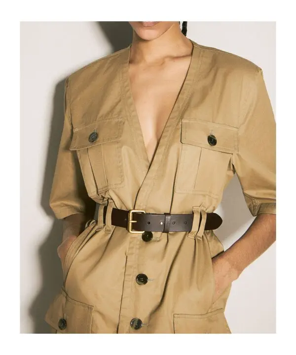 Saint Laurent Saharienne V-neck Short-sleeved Dress