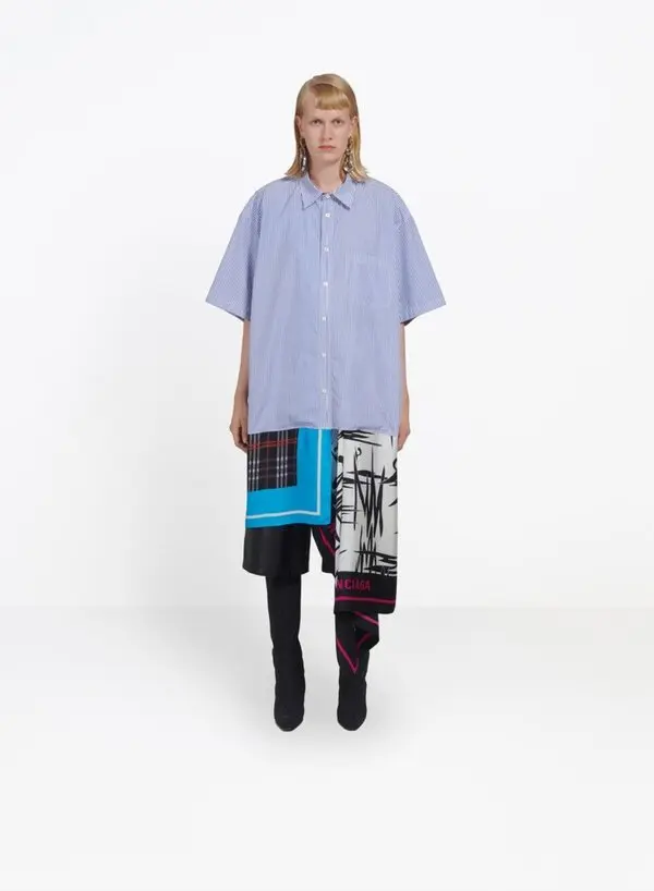 Balenciaga Striped Shirt Dress With Printed Asymmetrical Hem