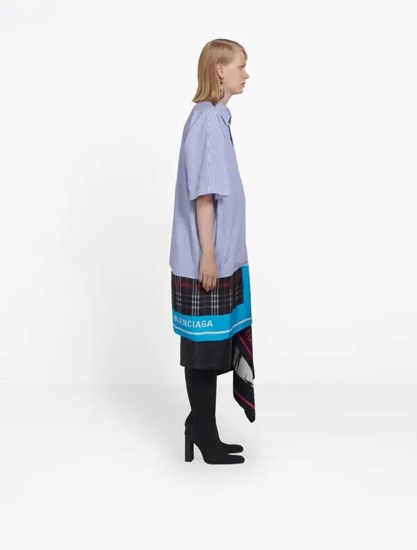 Balenciaga Striped Shirt Dress With Printed Asymmetrical Hem