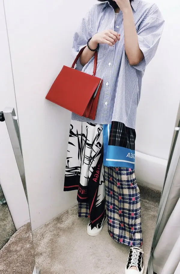 Balenciaga Striped Shirt Dress With Printed Asymmetrical Hem