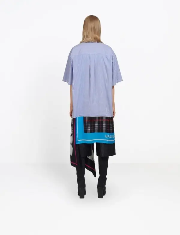 Balenciaga Striped Shirt Dress With Printed Asymmetrical Hem