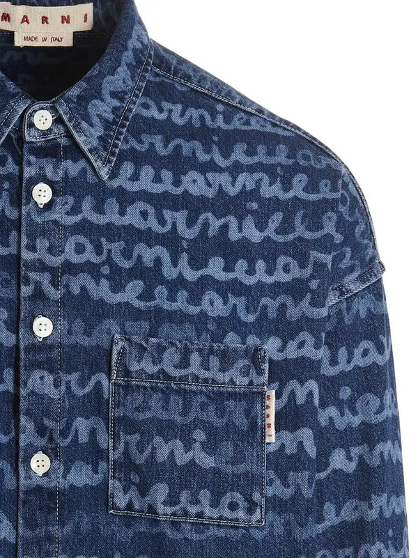 Marni Logo Printed Buttoned Denim Shirt