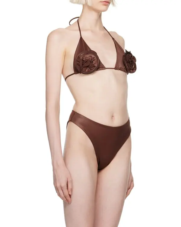 Magda Butrym Rose Embellished Triangle Bikini Top - Brown