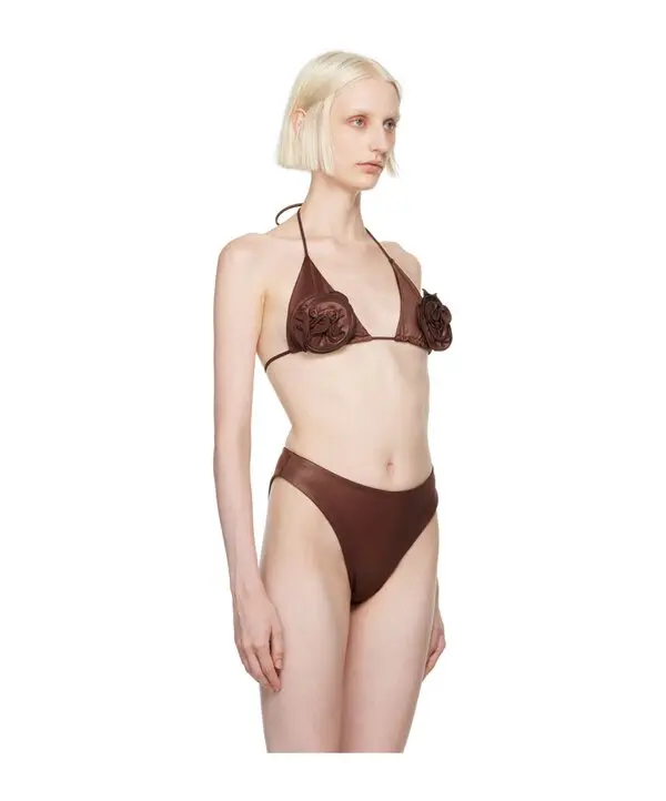 Magda Butrym Rose Embellished Triangle Bikini Top - Brown