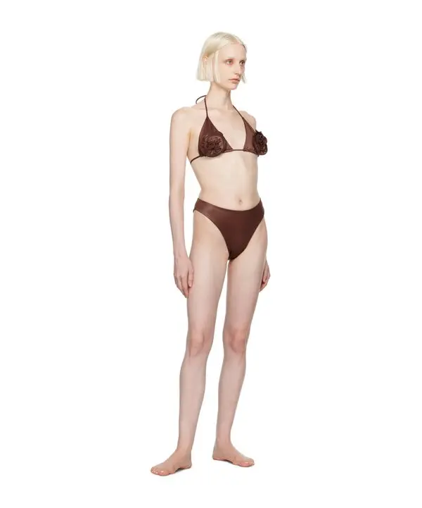 Magda Butrym Rose Embellished Triangle Bikini Top - Brown
