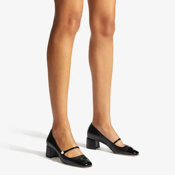 JIMMY CHOO Elisa 45 Heeled Pumps With Pearl Strap - Black
