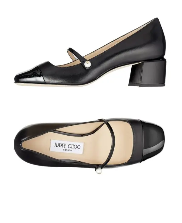 JIMMY CHOO Elisa 45 Heeled Pumps With Pearl Strap - Black