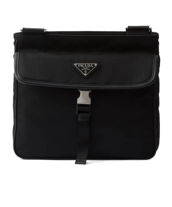 Prada Logo Plaque Buckle Shoulder Bag - Black