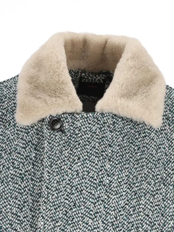 Zegna Single-breasted Long Coat With Fur Collar