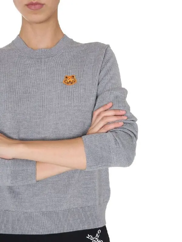 Kenzo Tiger Patch Woolen Pullover - Gray