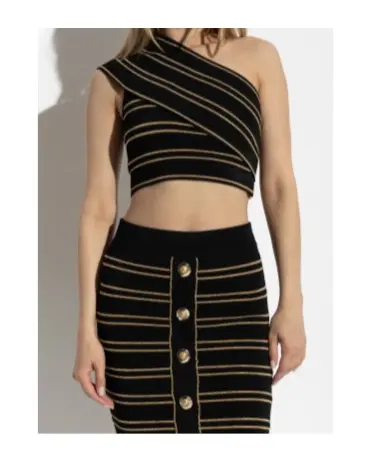 Balmain Striped One-shoulder Cropped Top