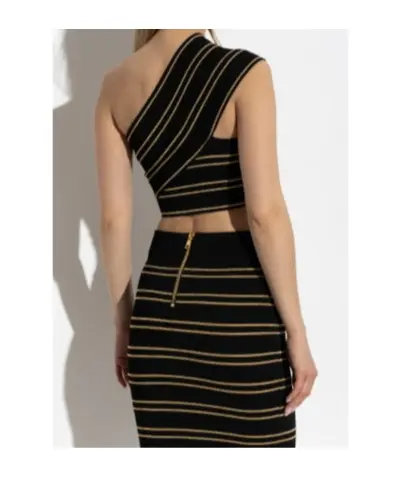 Balmain Striped One-shoulder Cropped Top