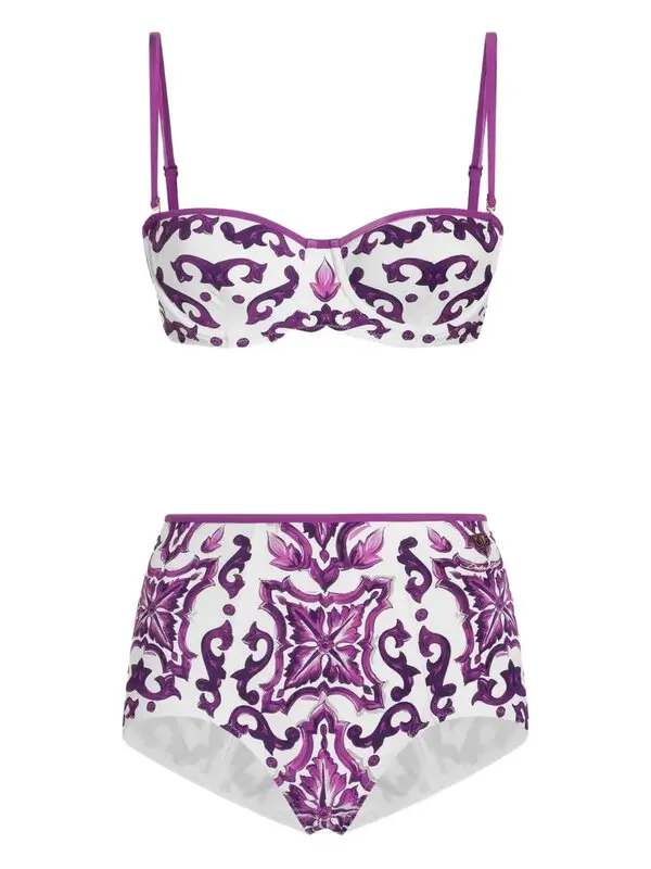 Dolce & Gabbana Majolica Printed Bikini Set - White