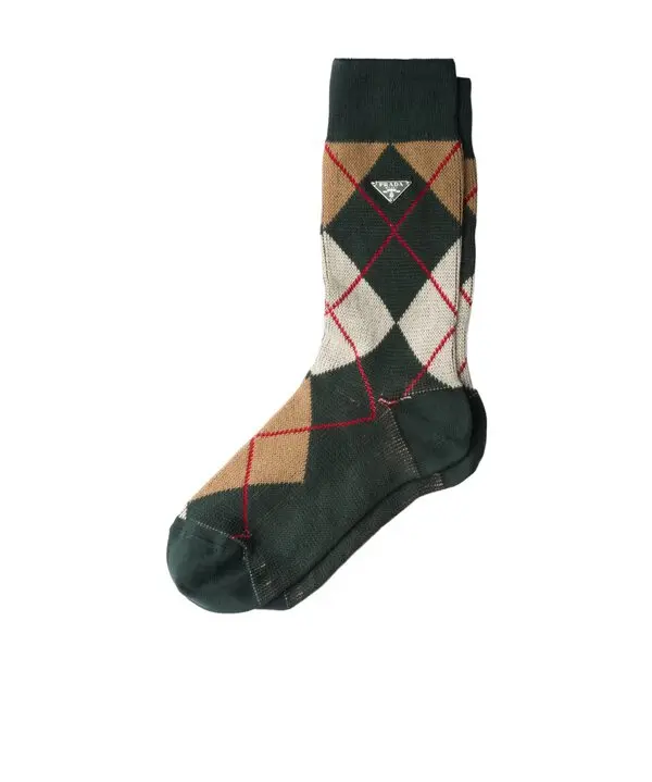 Prada Jacquard Knitted Crew Socks With Enamelled Triangular Logo - Green