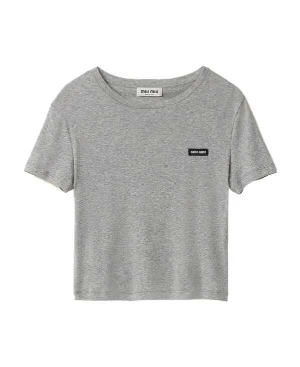 Miu Miu Logo Patch Crewneck T-shirt - Grey