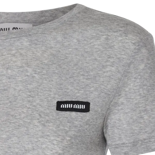 Miu Miu Logo Patch Crewneck T-shirt - Grey