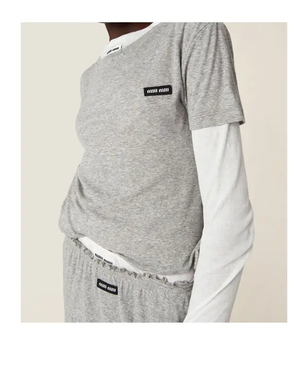 Miu Miu Logo Patch Crewneck T-shirt - Grey