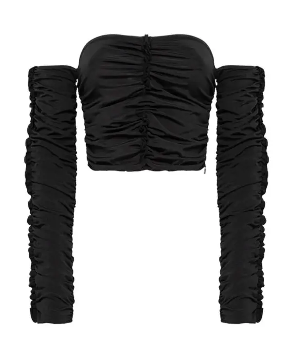 ROTATE BY BIRGER CHRISTENSEN Gathered Off-the-shoulder Long Sleeve Cropped Top