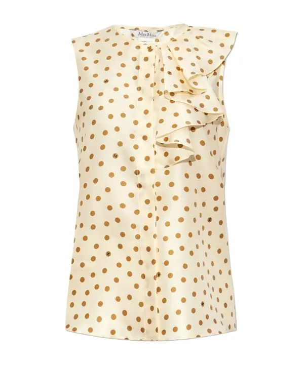Max Mara Polka Dot Printed Sleeveless Ruffle Top
