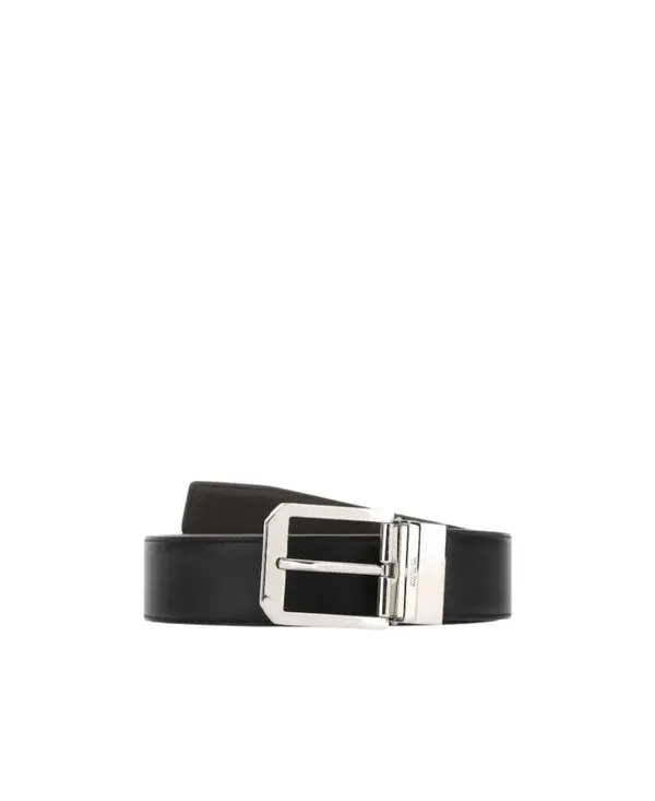 Zegna Logo Engraved Buckle Belt - Black