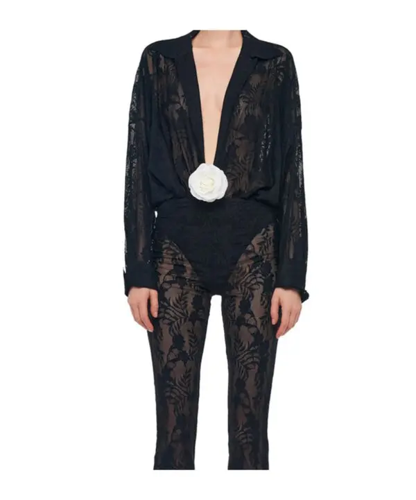 Norma Kamali Lace Detailed Long-sleeve Bodysuit