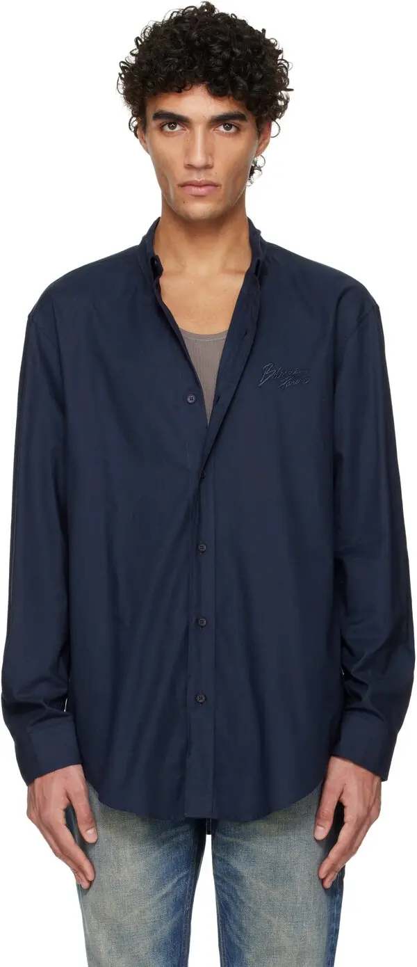 Balmain Collared Long-sleeve Poplin Shirt - Black