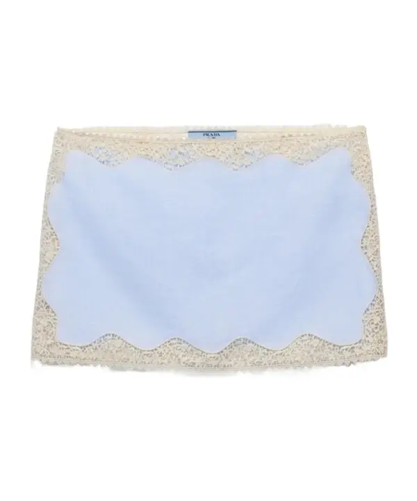 Prada Embroidered Lace-trimmed Linen Miniskirt