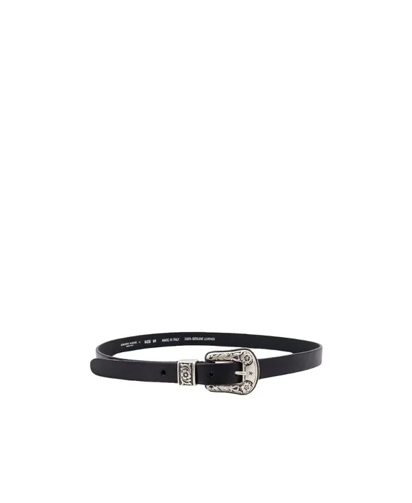 GOLDEN GOOSE Floral Engraved Buckled Belt - Black