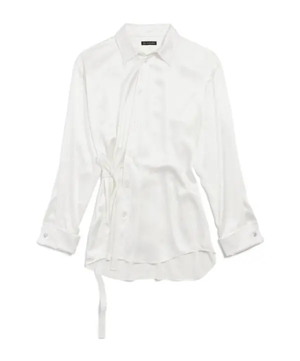 Balenciaga Long-sleeve Asymmetrical Wrap Shirt - Ivory
