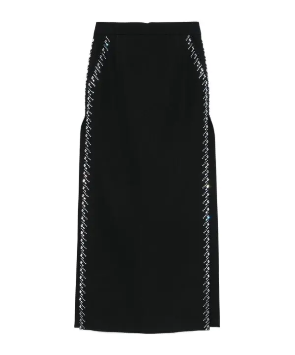 Rabanne Side Slit Embellished Midi Skirt - Black