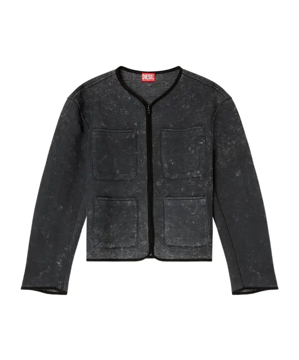 DIESEL® Collarless Zip-up Jacket With Embroidered Logo - Dark Gray