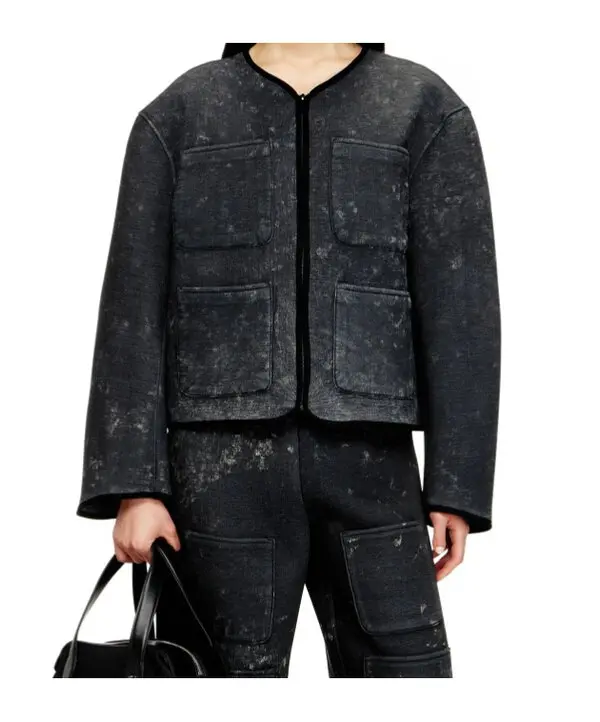 DIESEL® Collarless Zip-up Jacket With Embroidered Logo - Dark Gray