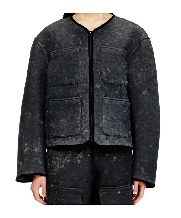 DIESEL® Collarless Zip-up Jacket With Embroidered Logo - Dark Gray