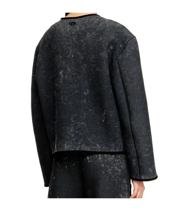 DIESEL® Collarless Zip-up Jacket With Embroidered Logo - Dark Gray