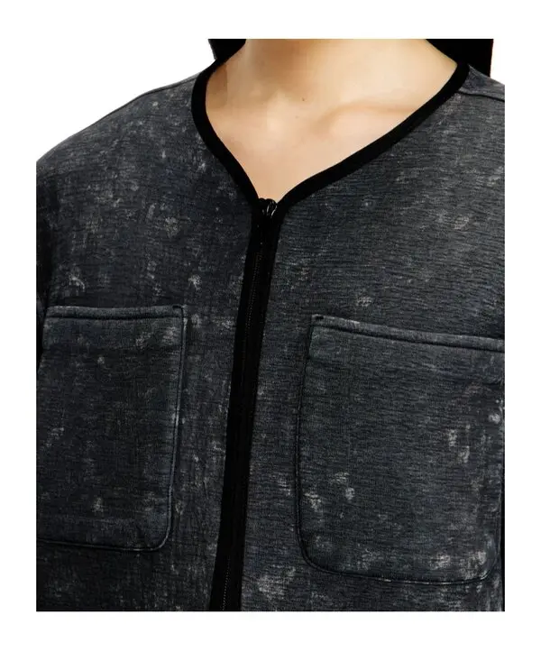 DIESEL® Collarless Zip-up Jacket With Embroidered Logo - Dark Gray