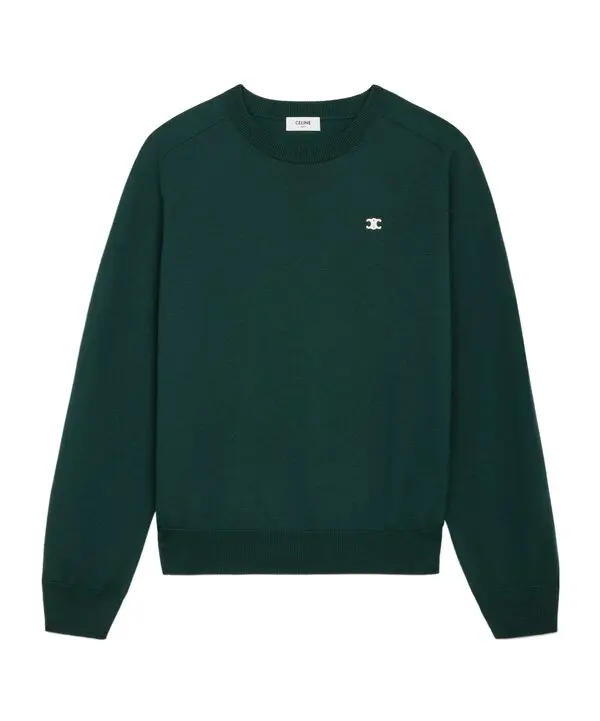 Celine Triomphe Crew Neck Sweater In Wool - Forest