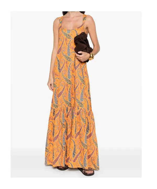 Etro Paisley Print Maxi Slip Dress - Orange