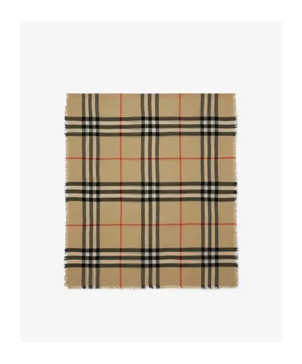 Burberry Check Printed Frayed-edge Scarf - Sand-colored