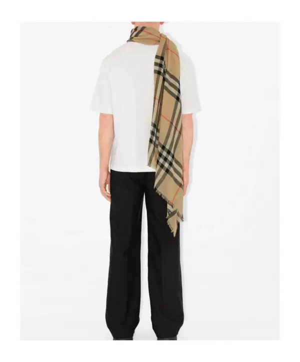 Burberry Check Printed Frayed-edge Scarf - Sand-colored