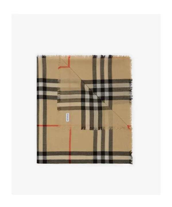 Burberry Check Printed Frayed-edge Scarf