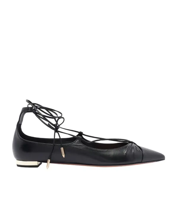 AQUAZZURA Gabi Pointed Toe Lace-up Flats - Black