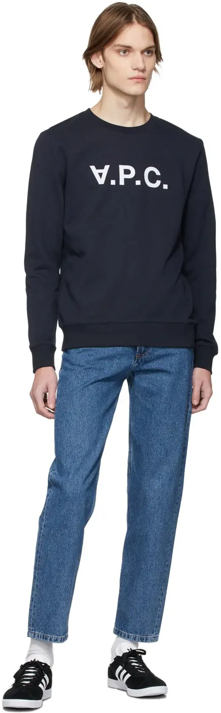 A.p.c. Navy Blue Logo Crewneck Sweatshirt - Black