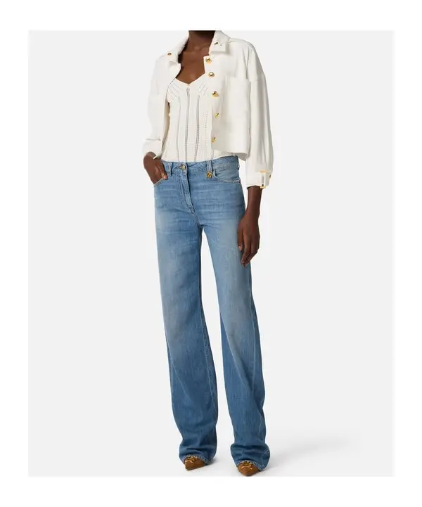 Elisabetta Franchi Logo Plaque Wide-leg Jeans - Light Blue