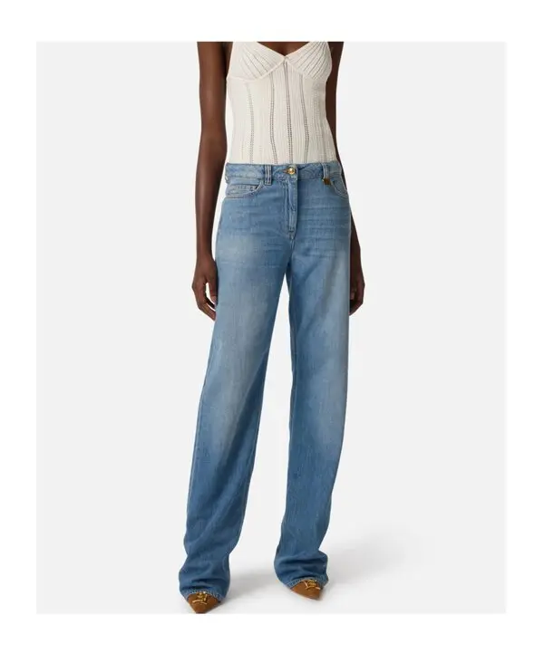 Elisabetta Franchi Logo Plaque Wide-leg Jeans - Light Blue
