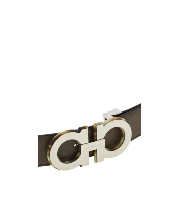 FERRAGAMO Reversible And Adjustable Gancini Belt - Concrete/black