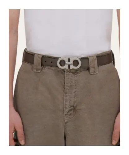 FERRAGAMO Reversible And Adjustable Gancini Belt - Concrete/black