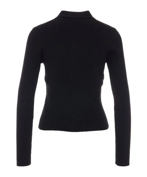 Michael Kors Ribbed Knit Long Sleeve Polo Shirt - Black